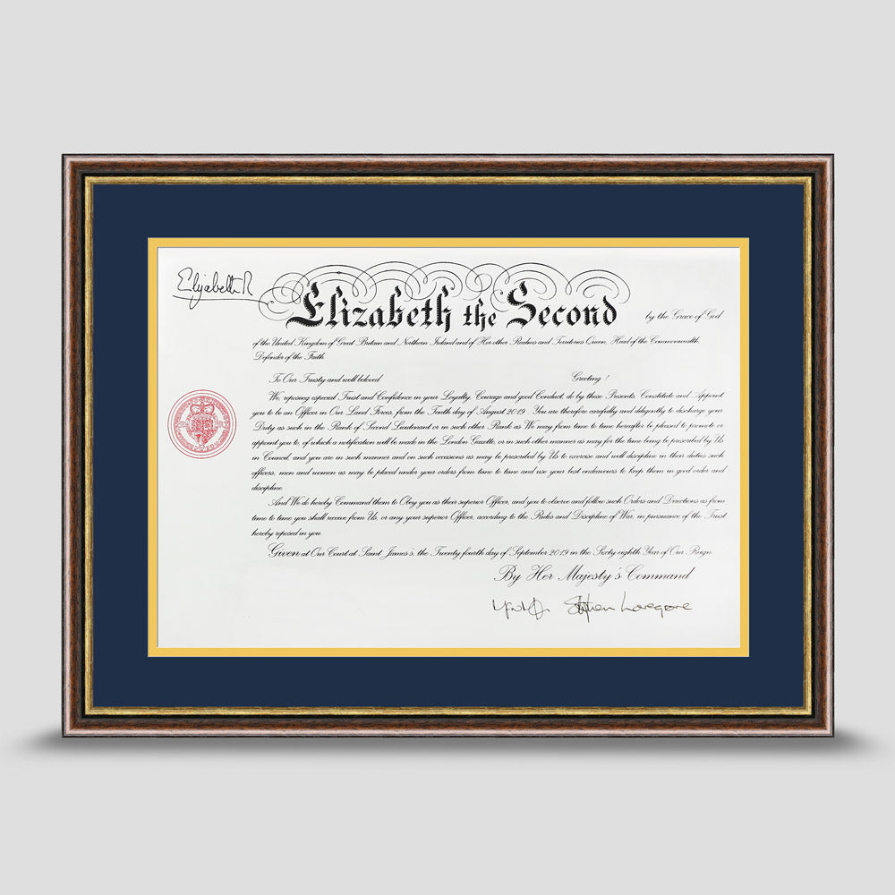 Military Warrant Commission Scroll picture frame with a dark red & pri ...