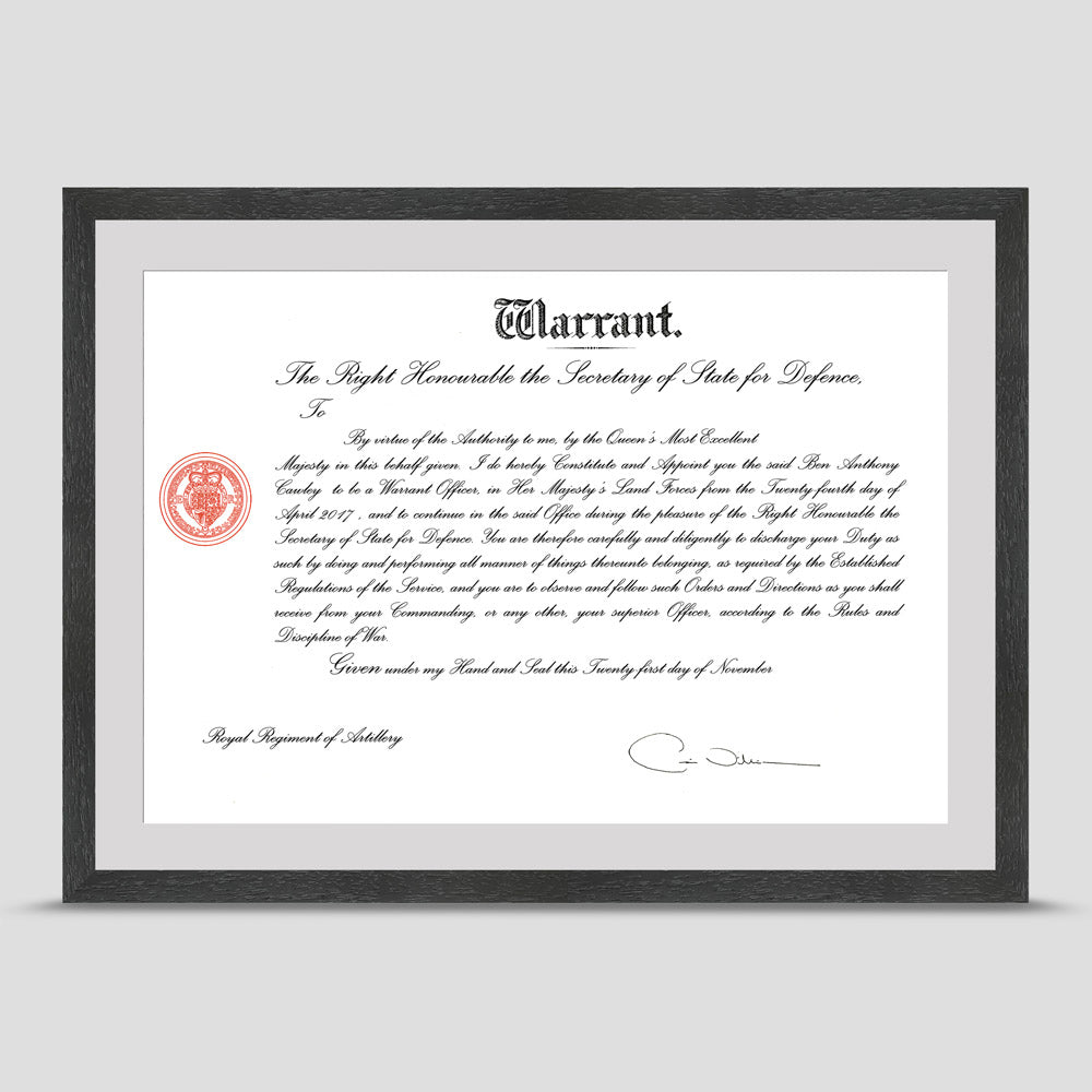 Grey Wood Picture Frame for Military Warrant or Commission Scroll ...