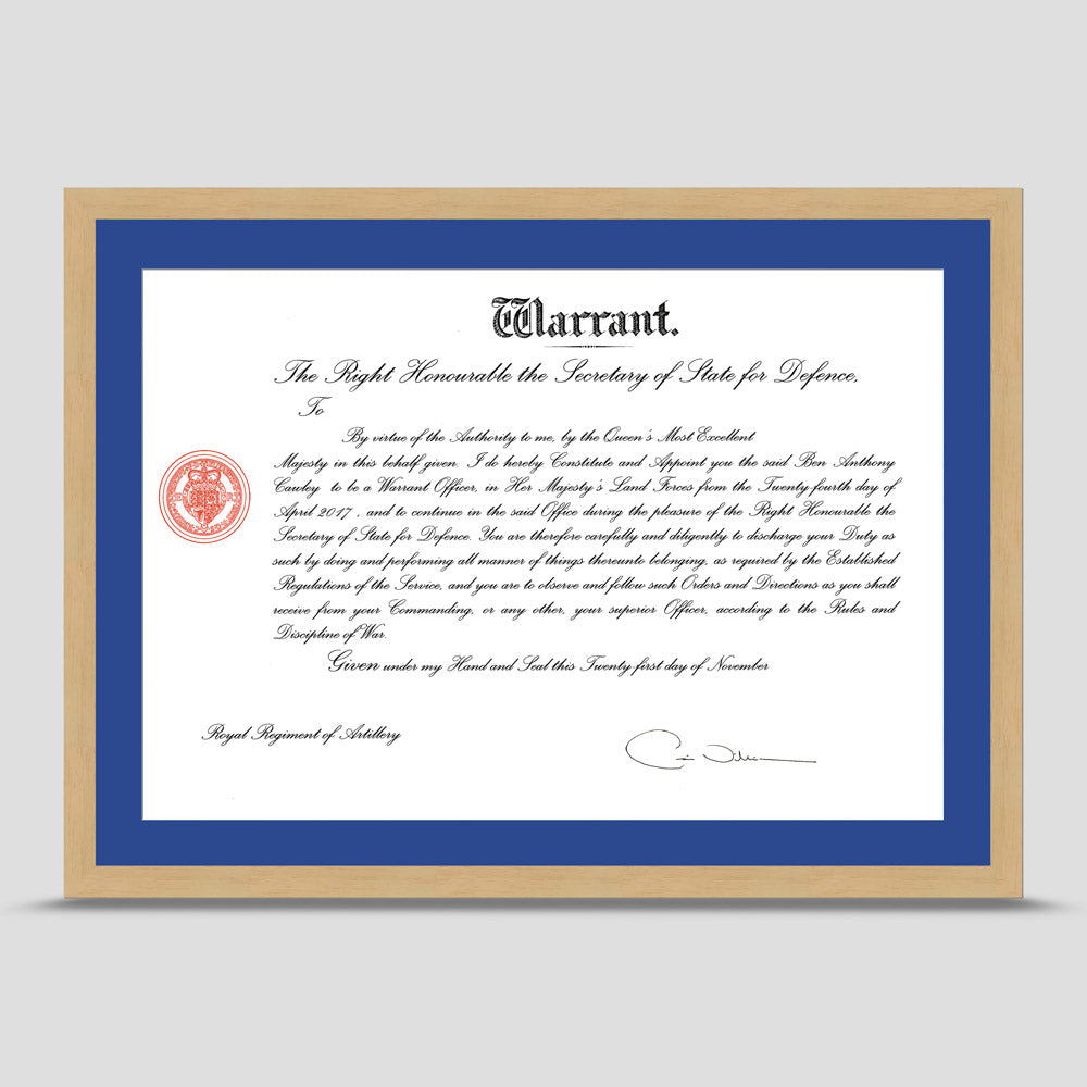 Natural Wood Picture Frame for Military Warrant or Commission Scroll ...