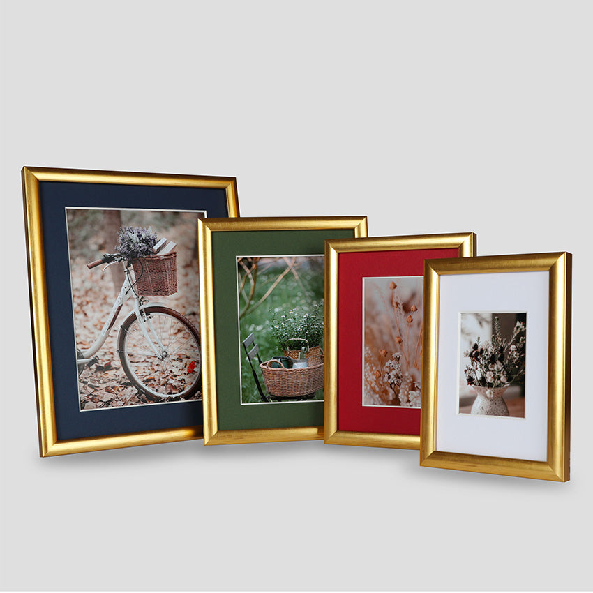 gold square frames with mount